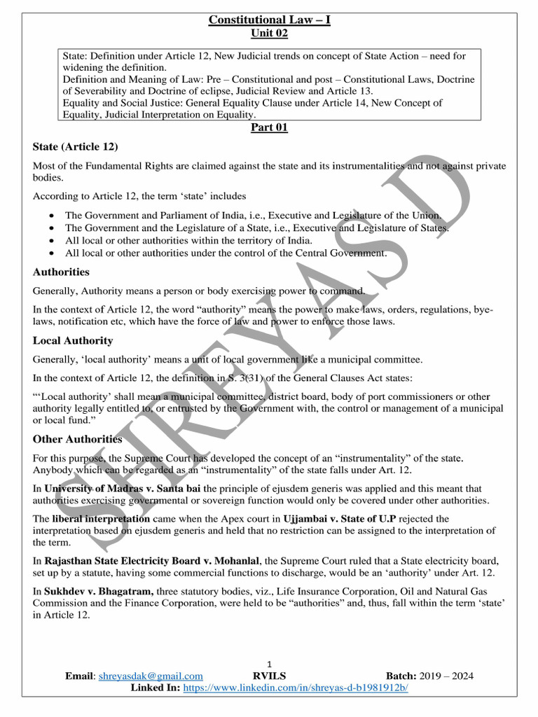 Constitutional Law I - Unit 02 | PDF