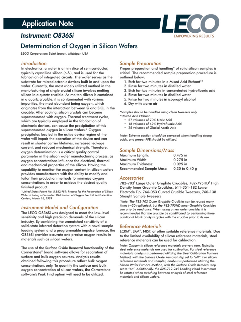 O836Si OXYGEN SILICON WAFERS 203-821-599 | PDF | Silicon | Graphite