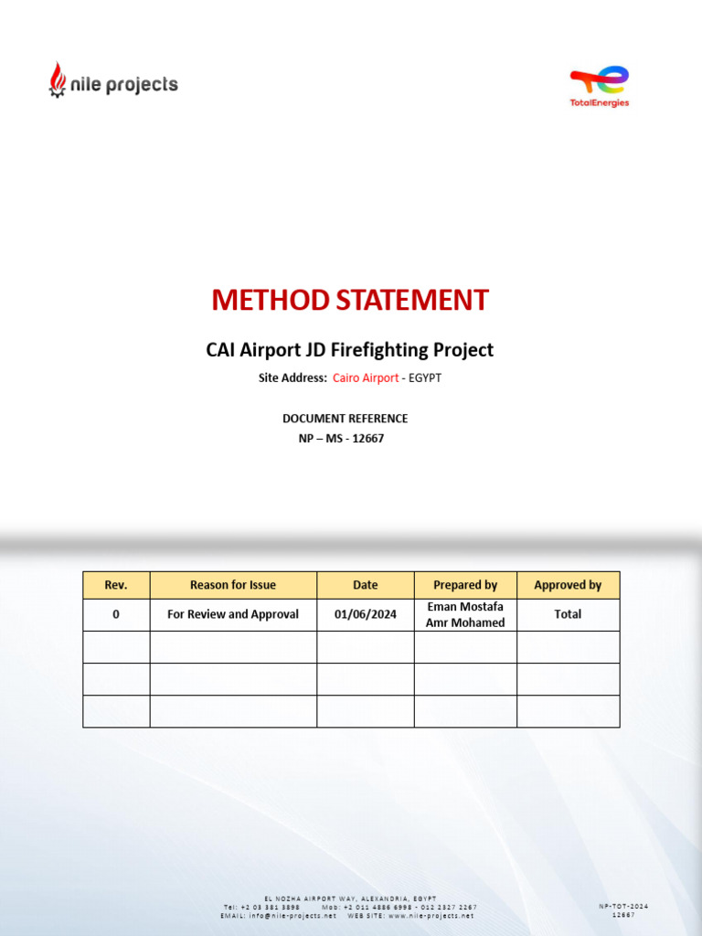 Total - CAI Airport JD Firefighting Project - Method Statement | PDF ...
