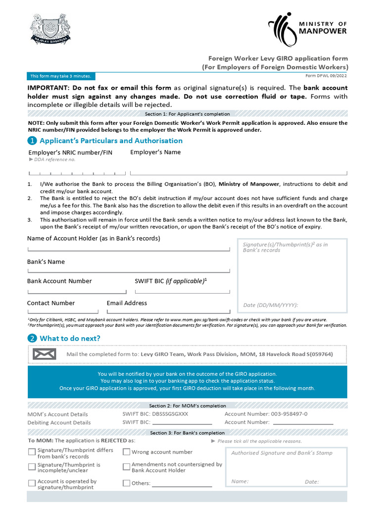 Foreign Worker Levy GIRO Application Form | PDF | Payments | Qr Code
