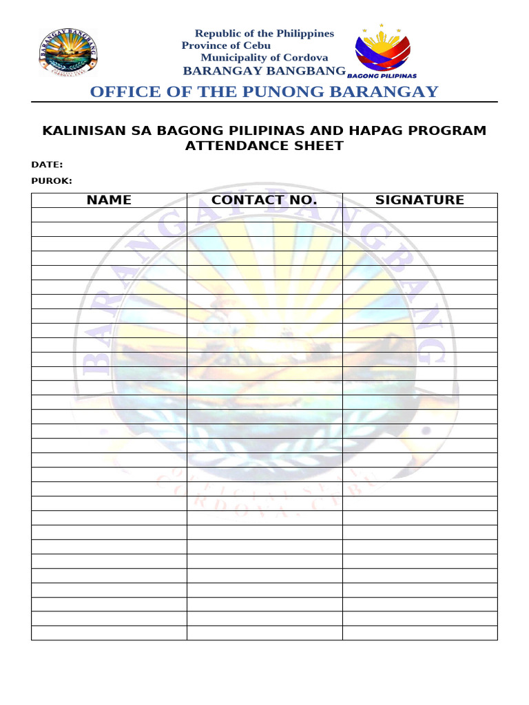 Kalinisan Attendance | PDF