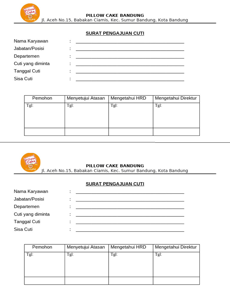 Surat Pengajuan Cuti Karyawan Bandung | PDF