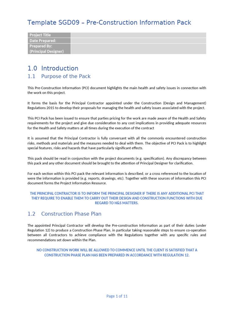 Template SGD09 - Pre-Construction Information Pack | PDF | Safety ...