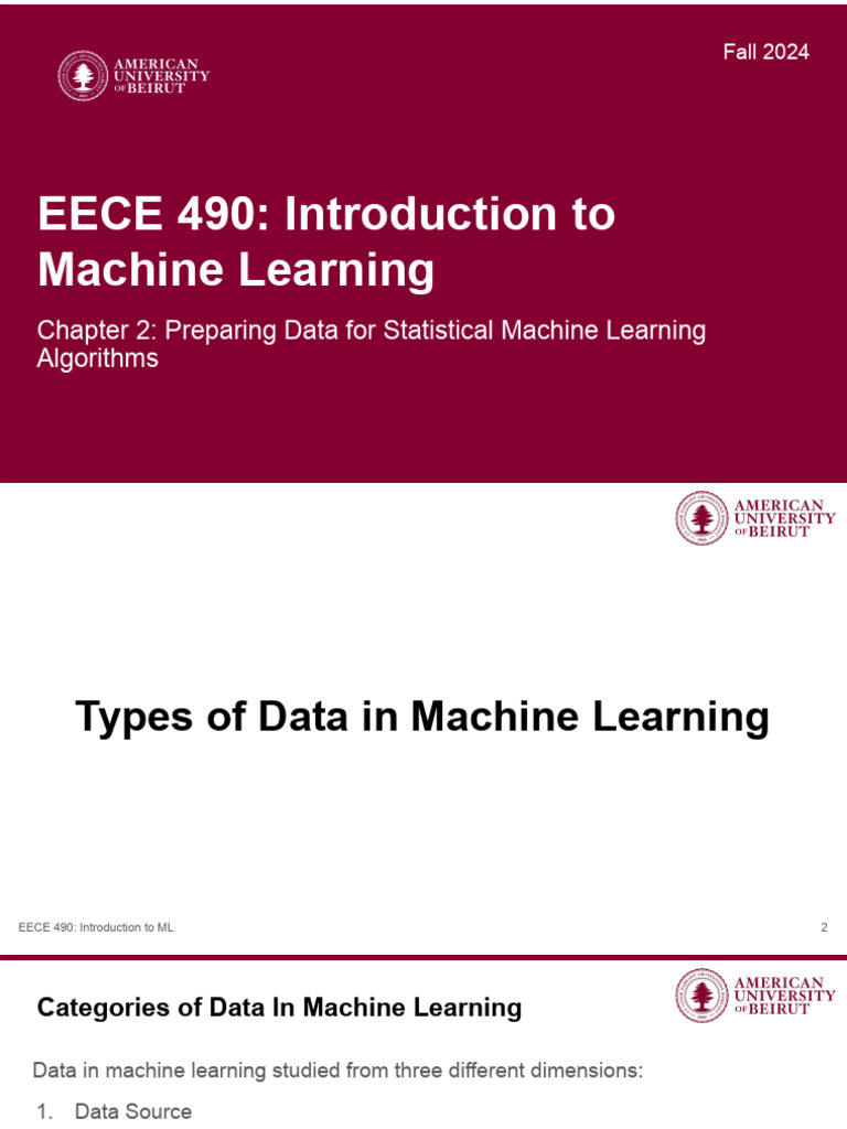 EECE 490: Introduction To Machine Learning: Chapter 2: Preparing Data For Statistical Machine ...