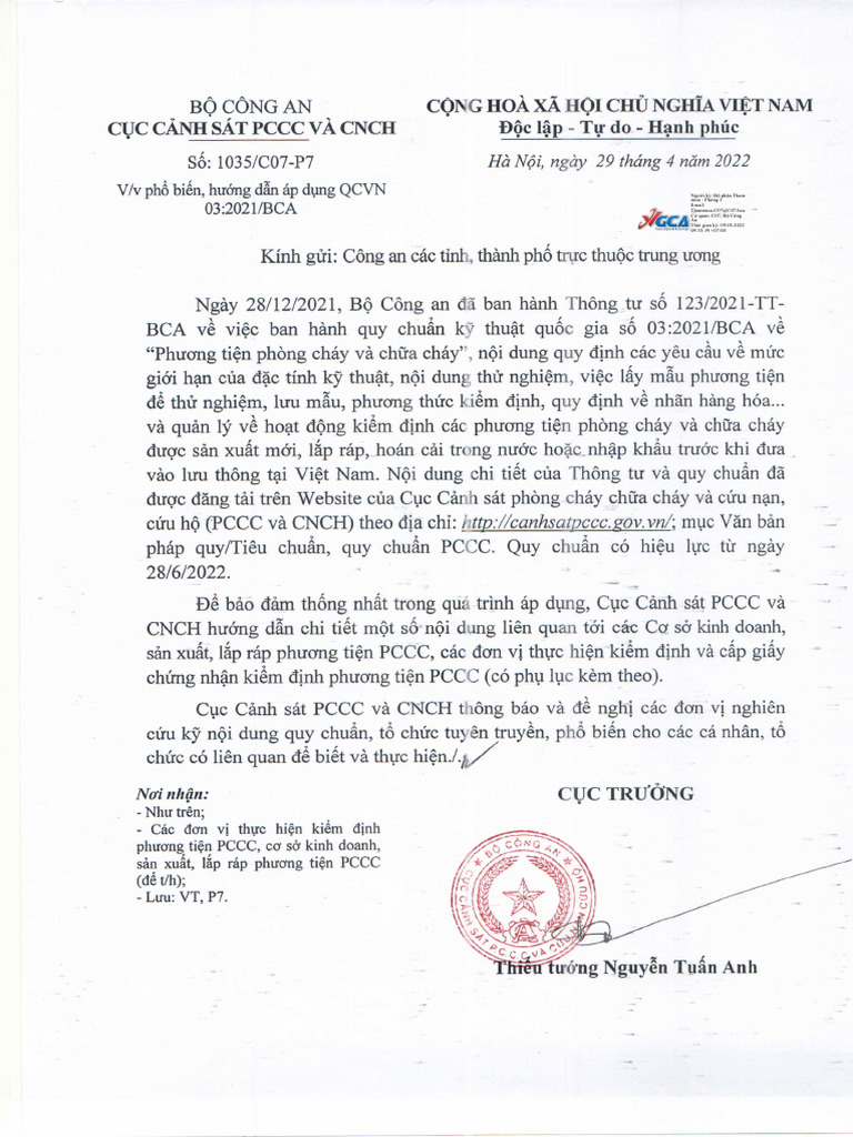 CV 1035 HƯỚNG DẪN ÁP DỤNG QUY CHUẨN 03 | PDF