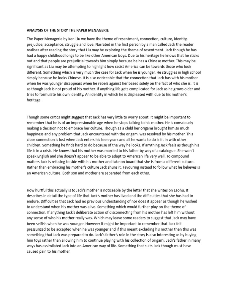 Analysis of The Story Paper Menagerie | PDF