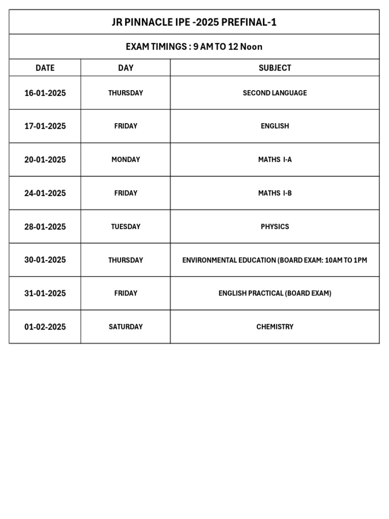 Ipe-2025 Prefinal-1 Exam Schedule (1) | PDF