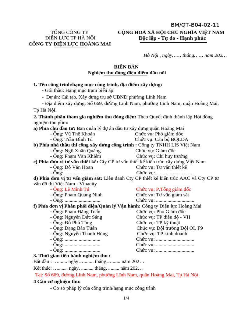 BM11 BB NT Dieu Kien Dong Dien Diem Dau Noi | PDF