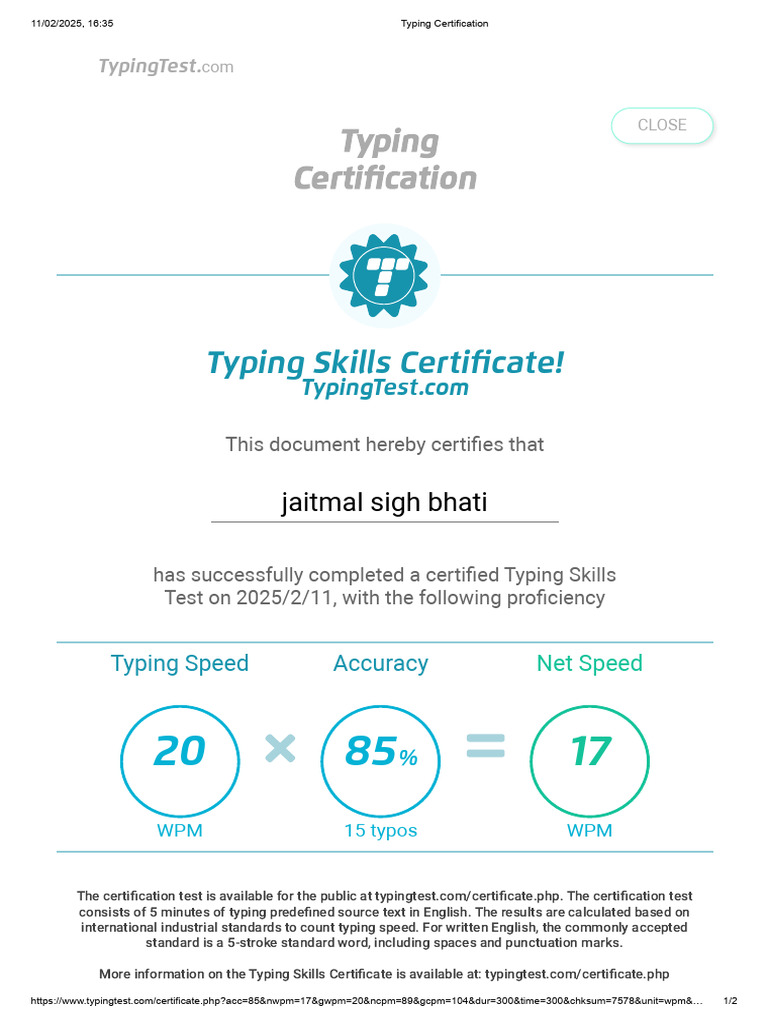 Typing Certification | PDF