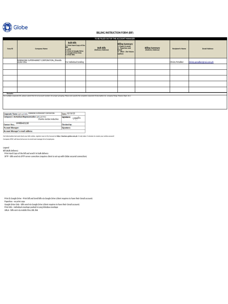 Billing Instruction Form Overview | PDF | Telecommunications | Software