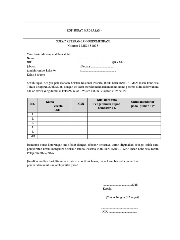 Format Surat Rekomendasi | PDF