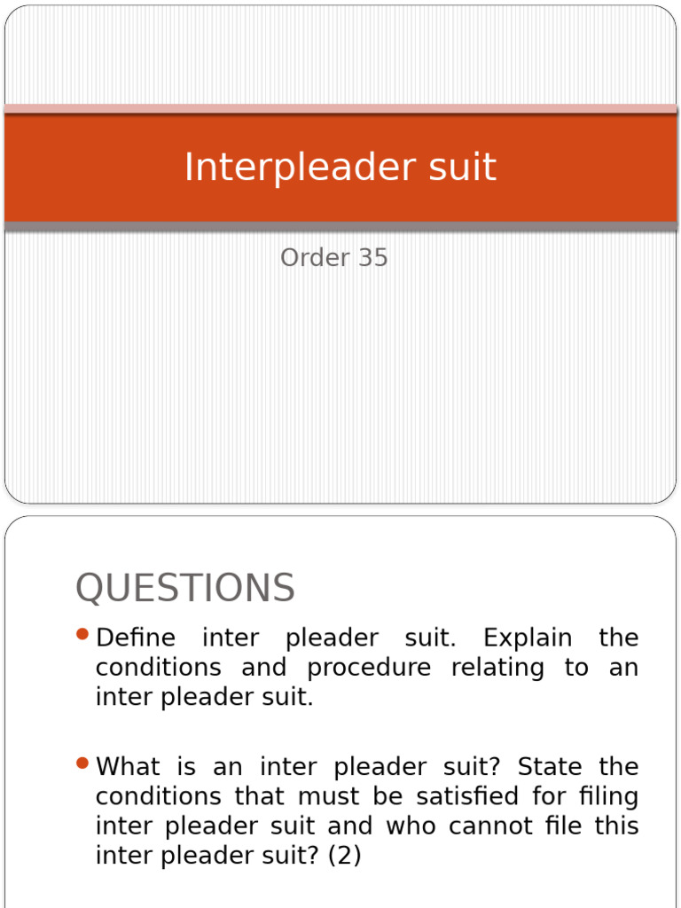 37 Interpleader Suit O 35 | PDF | Lawsuit | Private Law