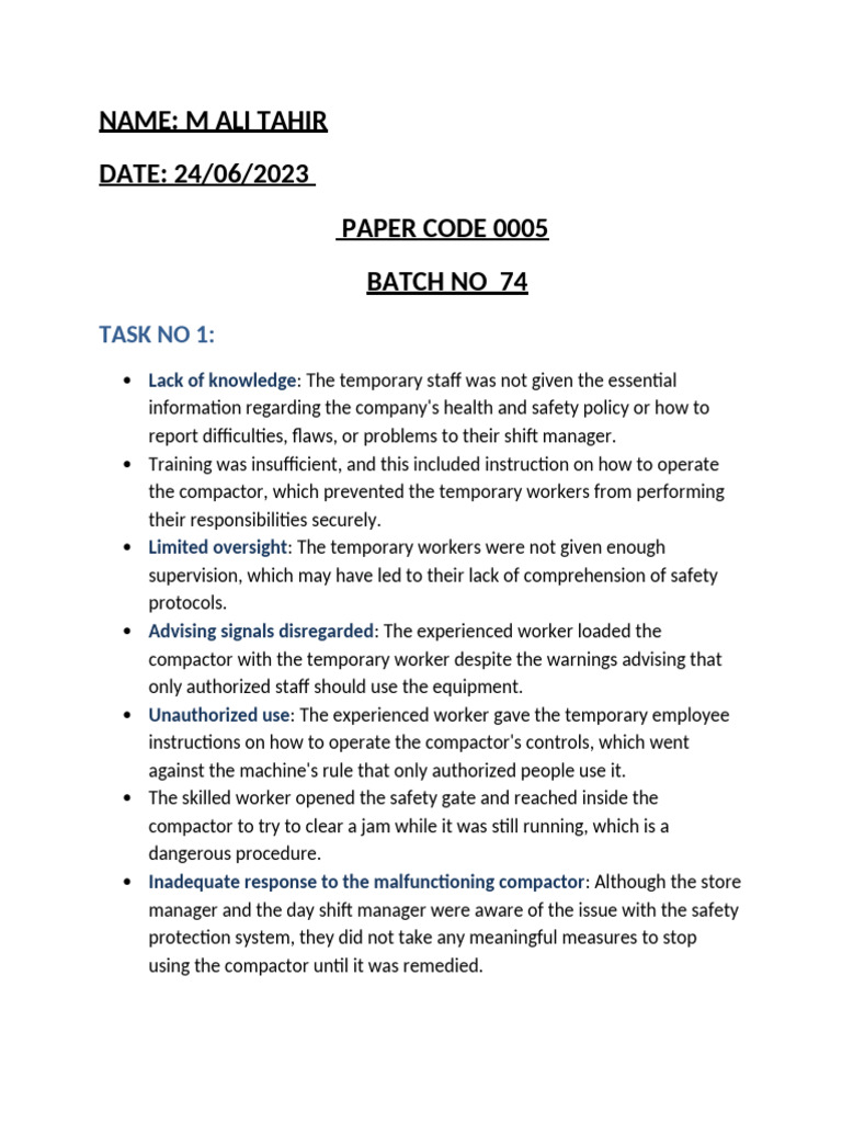 M ALI TAHIR PAPER NO 6 AUGUST EXAM PAPER CODE 0005 | PDF | Occupational ...