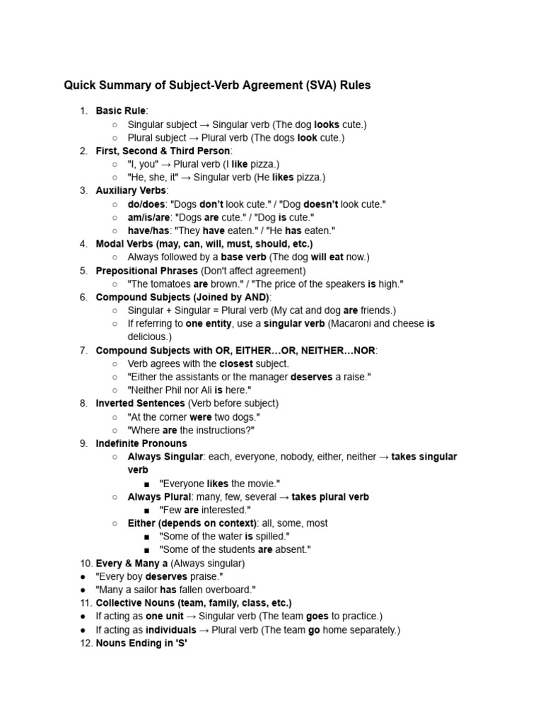 SVA (1) | PDF | Grammatical Number | Verb