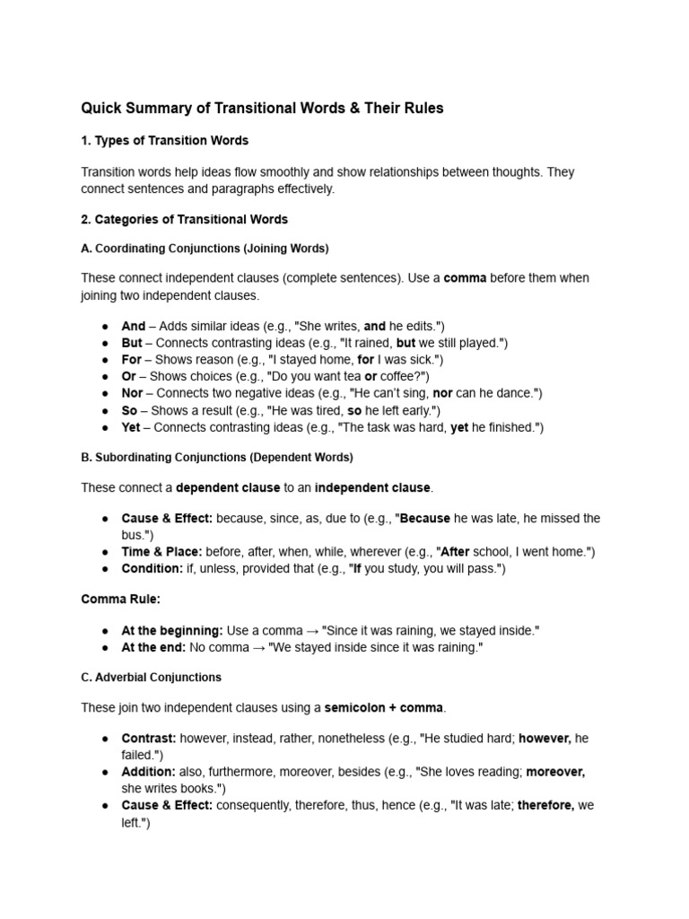 Transitional Word | PDF | Linguistics | Language Mechanics