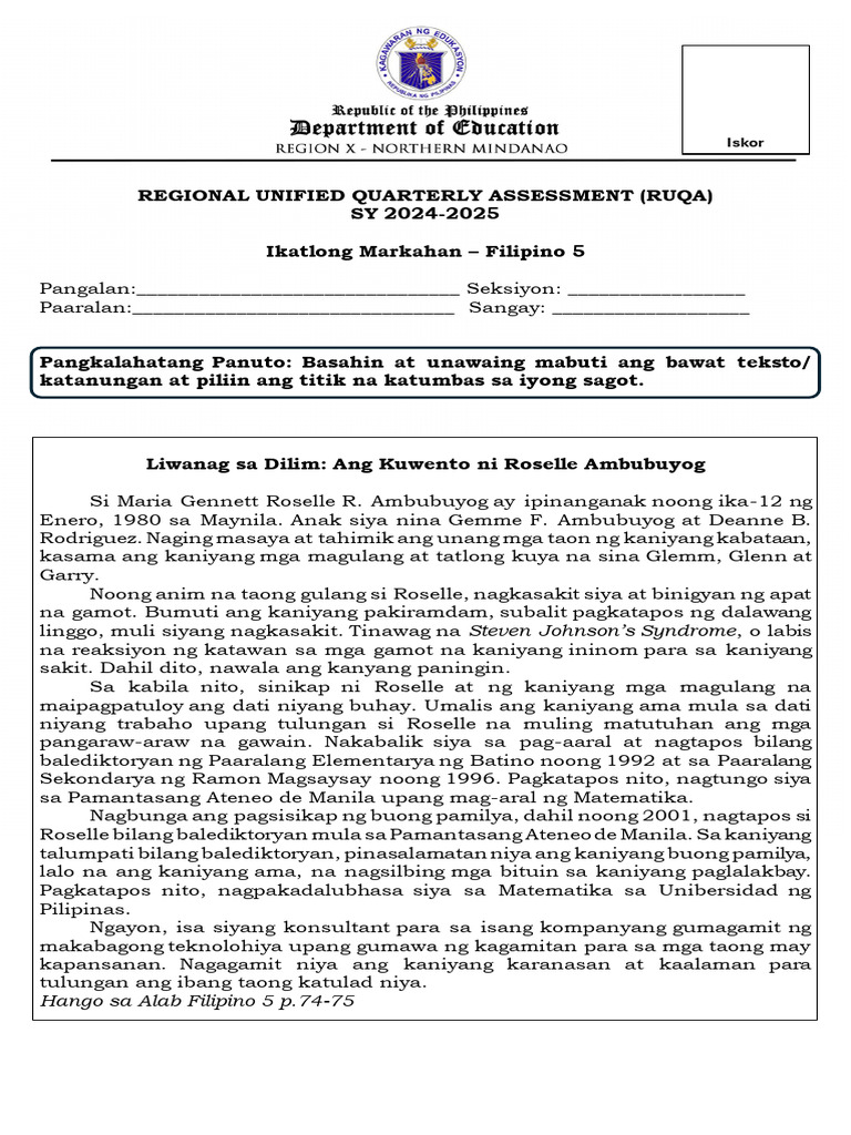 Filipino 5 RUQA QUARTER | PDF