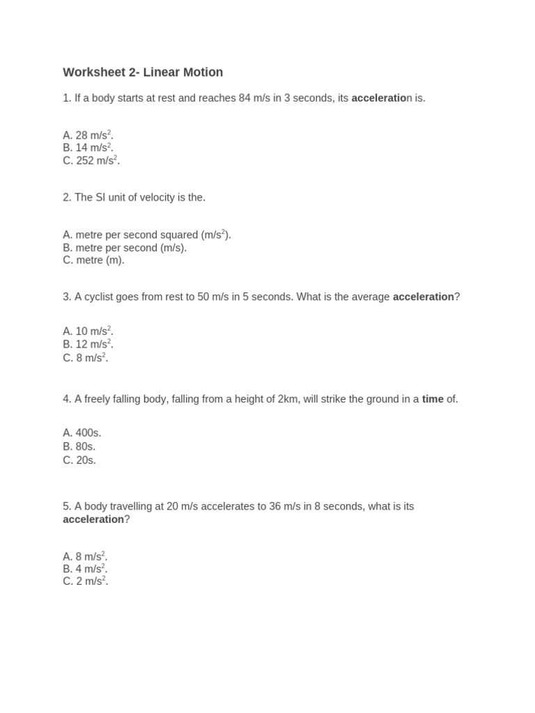 Physics Quiz: Linear Motion Basics | PDF