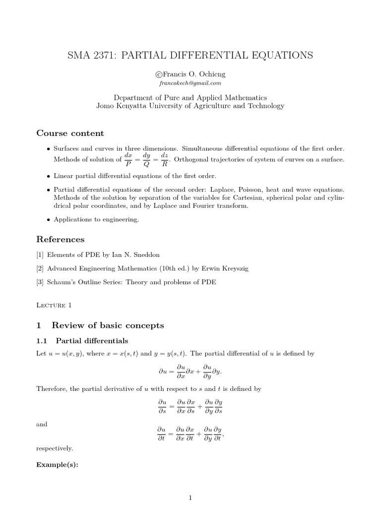 PDE - Notes 2 | PDF | Partial Differential Equation | Equations