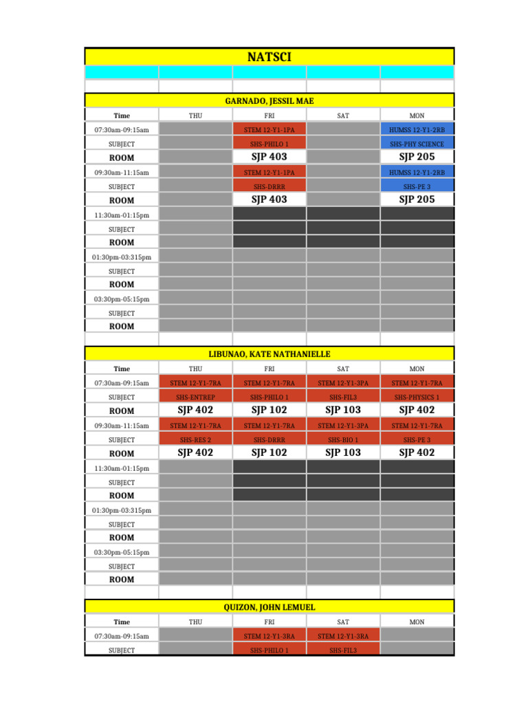 Updated Natsci Faculty Shs Proctoring Schedule 1st Quarter 1st Sem 2425 | PDF
