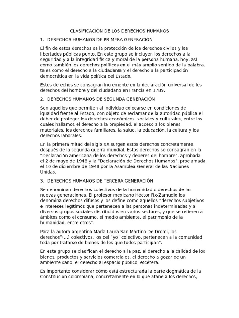 Clasificación de los Derechos Humanos | PDF | Derechos humanos | Derechos