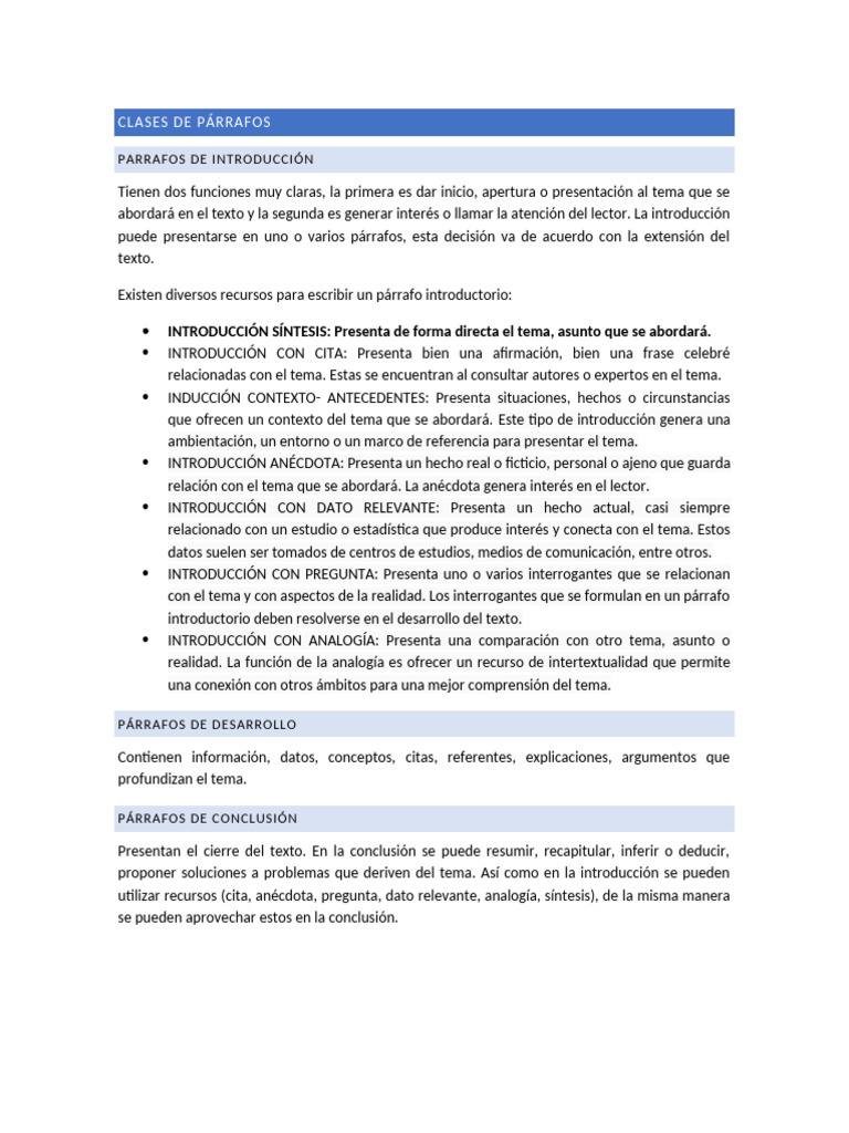 Clases de Párrafos y Conectores | PDF
