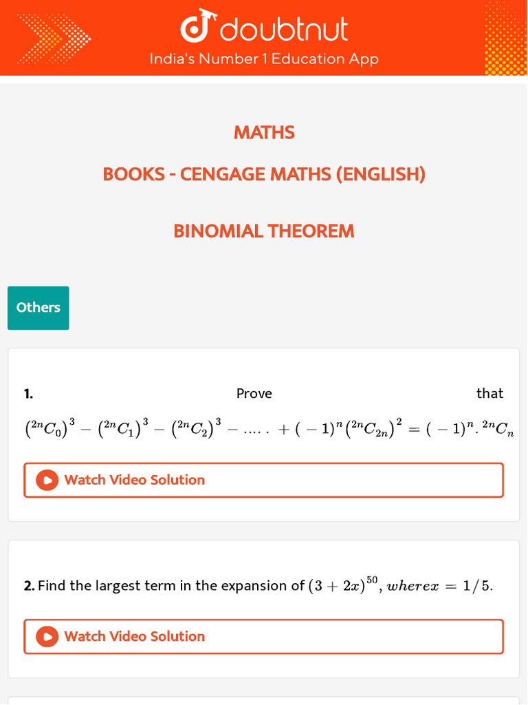 Binomial Theorem Problems and Solutions | PDF | Mathematical Analysis | Combinatorics