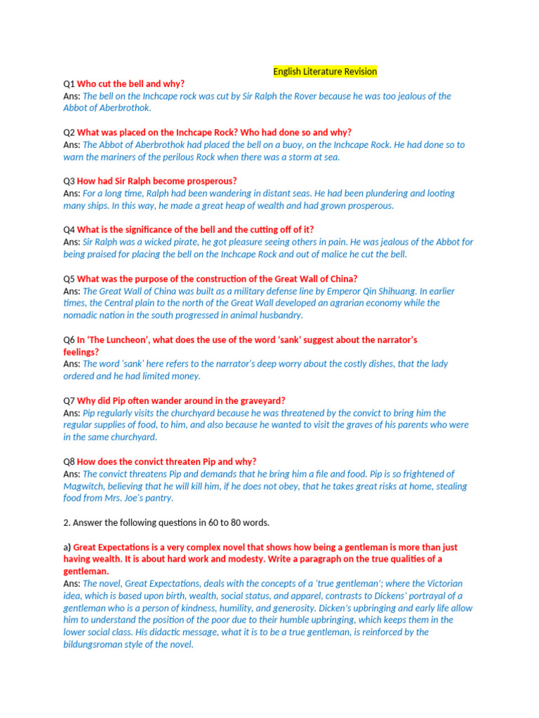 English Literature Revision | PDF | Great Expectations