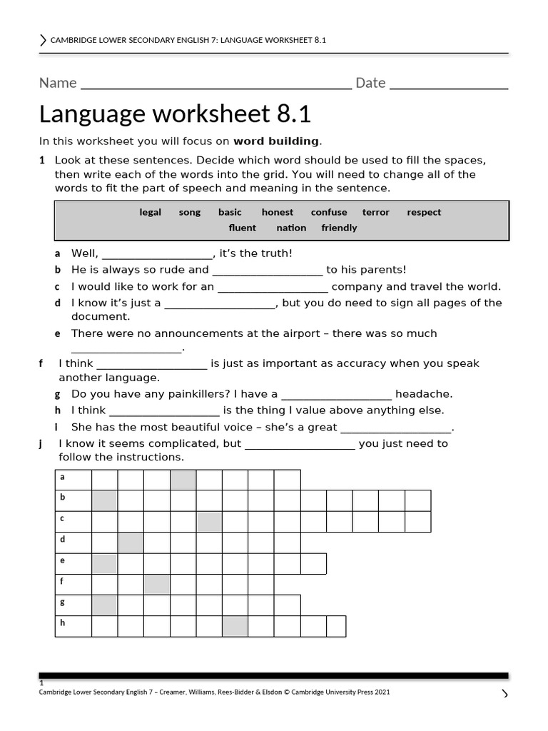 Cambridge English 7 Word Building Worksheet | PDF | English Language ...
