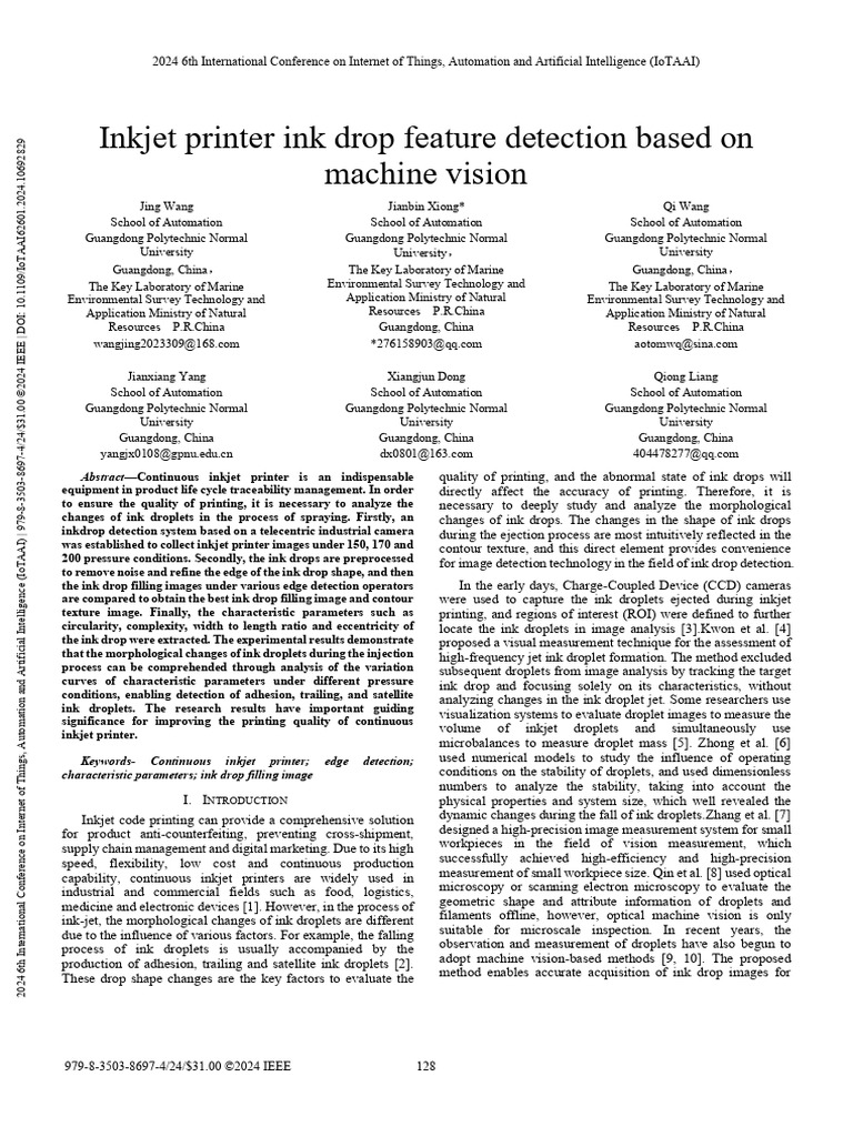 Inkjet Printer Ink Drop Feature Detection Based On Machine Vision | PDF | Area