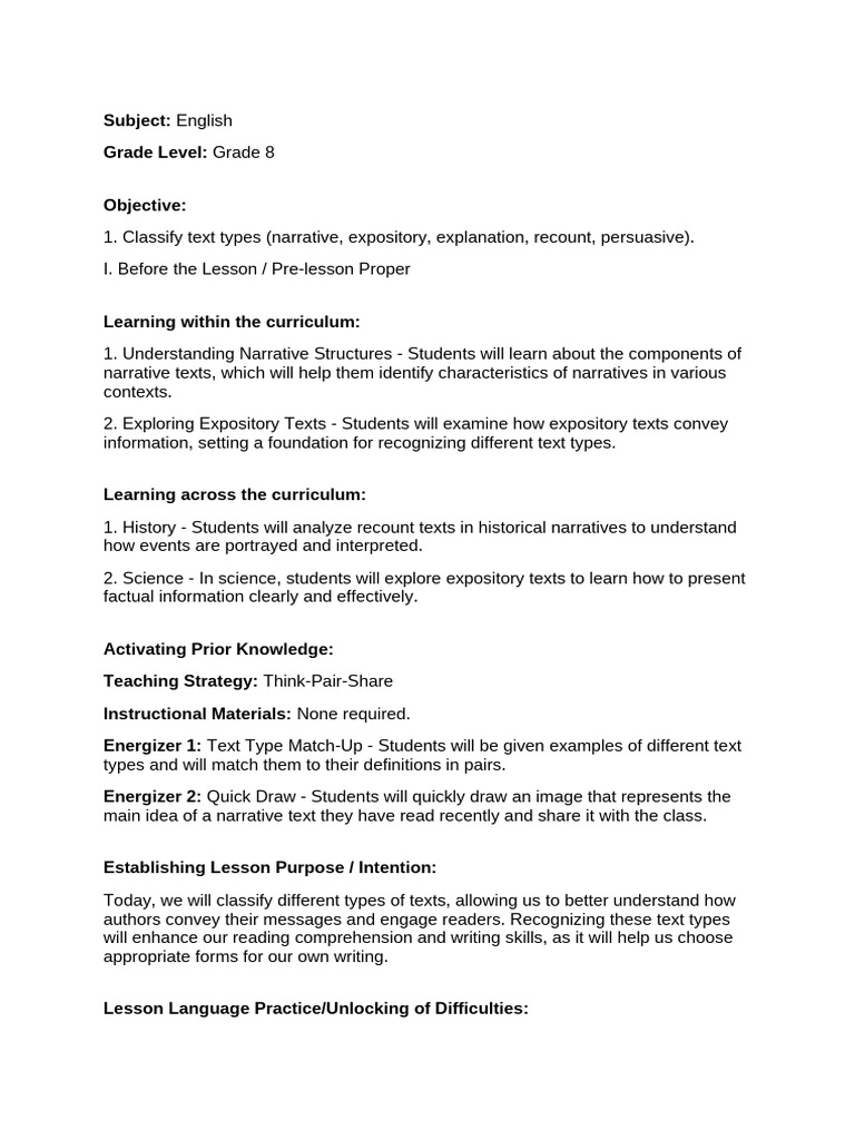 Lesson Plan (1) | PDF | Reading Comprehension | Narrative Lesson Plan (1) | PDF | Reading Comprehension | Narrative