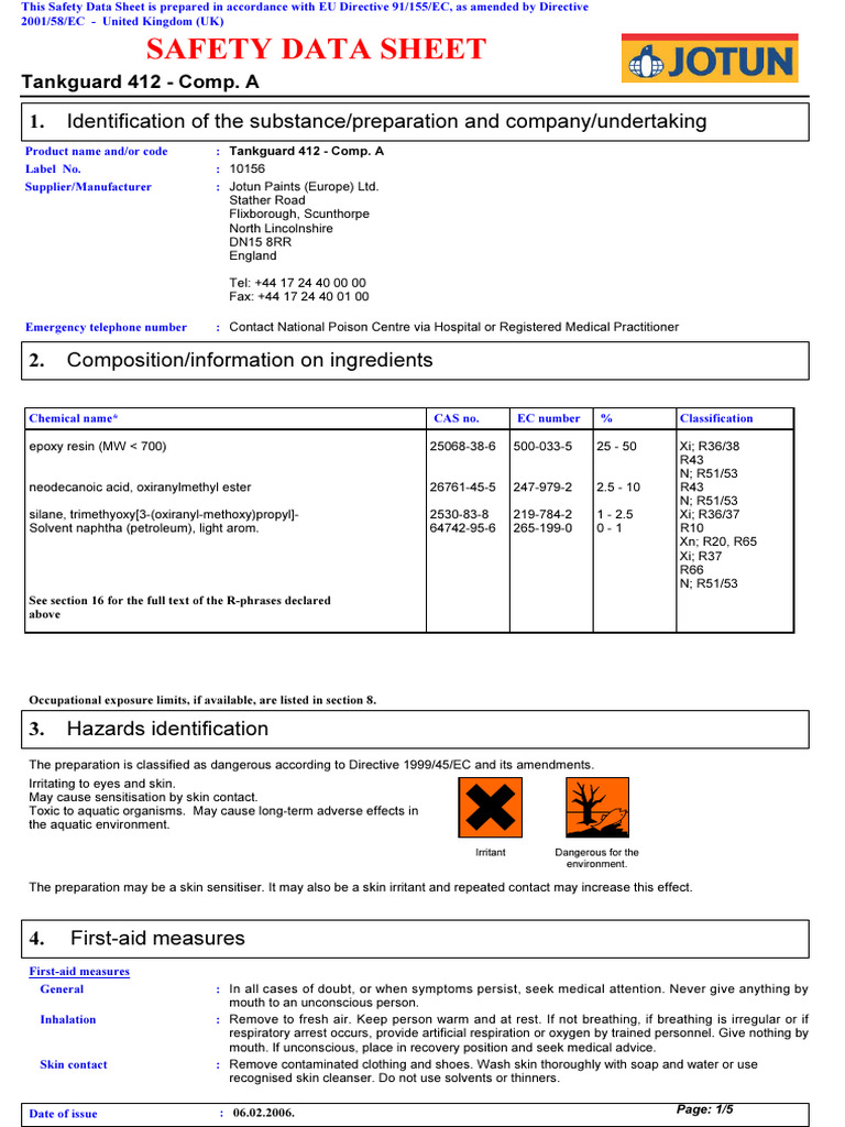 MSDS-Tankguard 412 - Comp. A | PDF | Safety