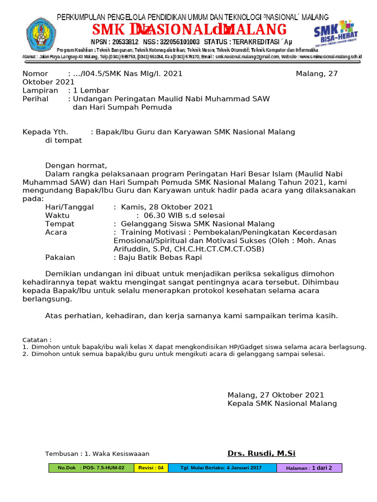 Undangan PHBI Maulid Nabi Guru | PDF