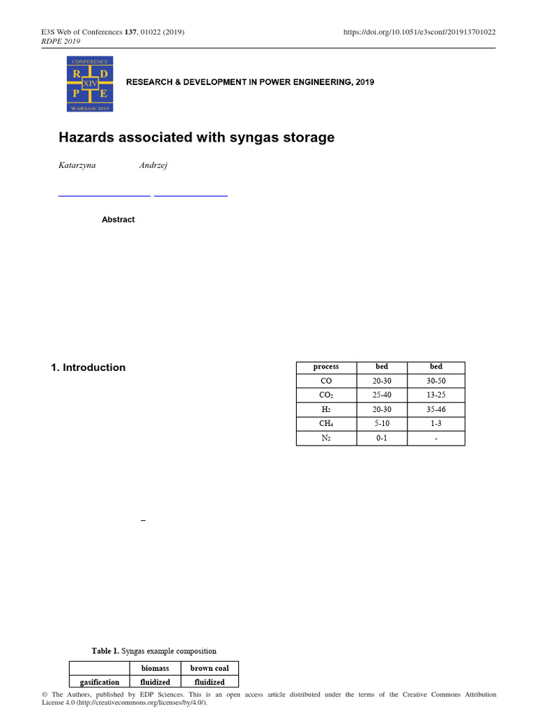 Hazards Associated With Syngas Storage | PDF | Gasification | Natural Gas