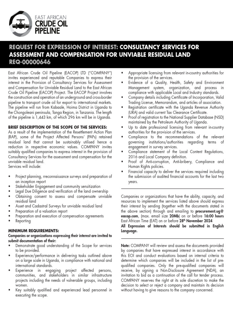 Request For Expression of Interest Consultancy Services For Assessment ...