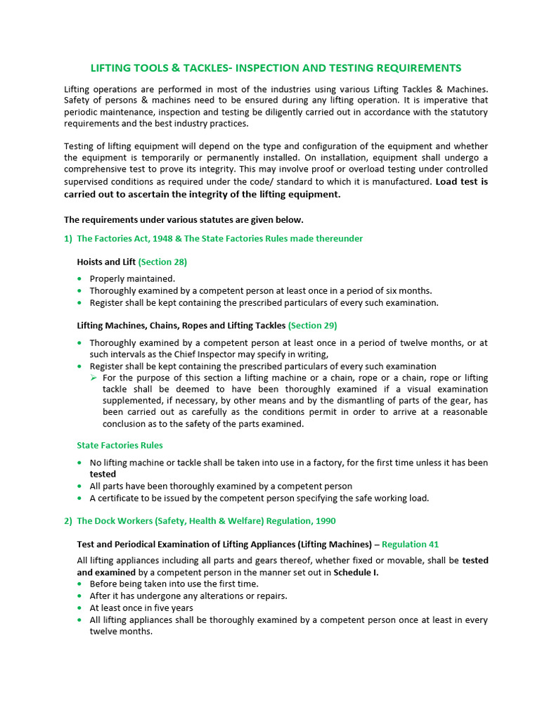 Lifting Tools & Tackles: Inspection Guidelines | PDF