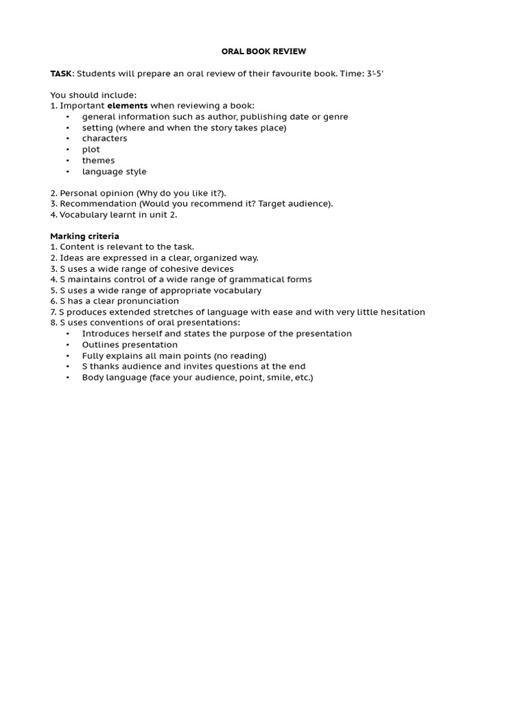 Oral Book Review Guidelines for Students | PDF