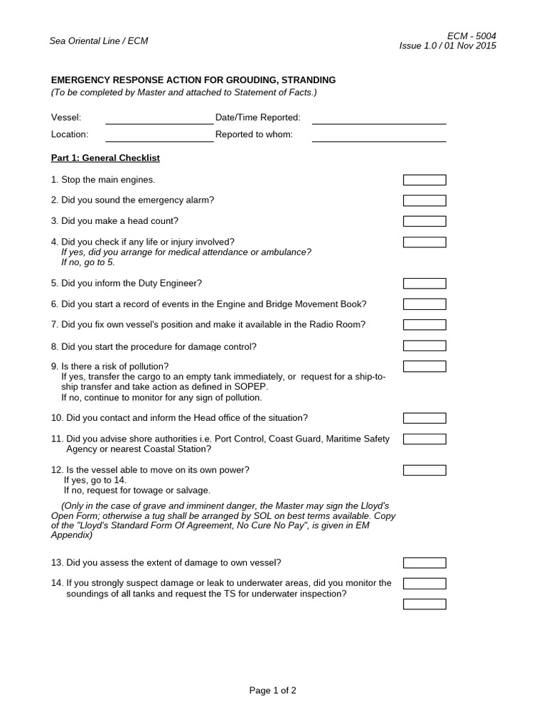 5004 - Emergency Response Action For Grounding, Stranding | PDF ...