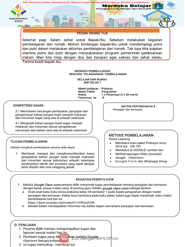 SKEN BDR SMP-PRAKARYA 1 PENGOLAHAN KL 7 september 1 | PDF