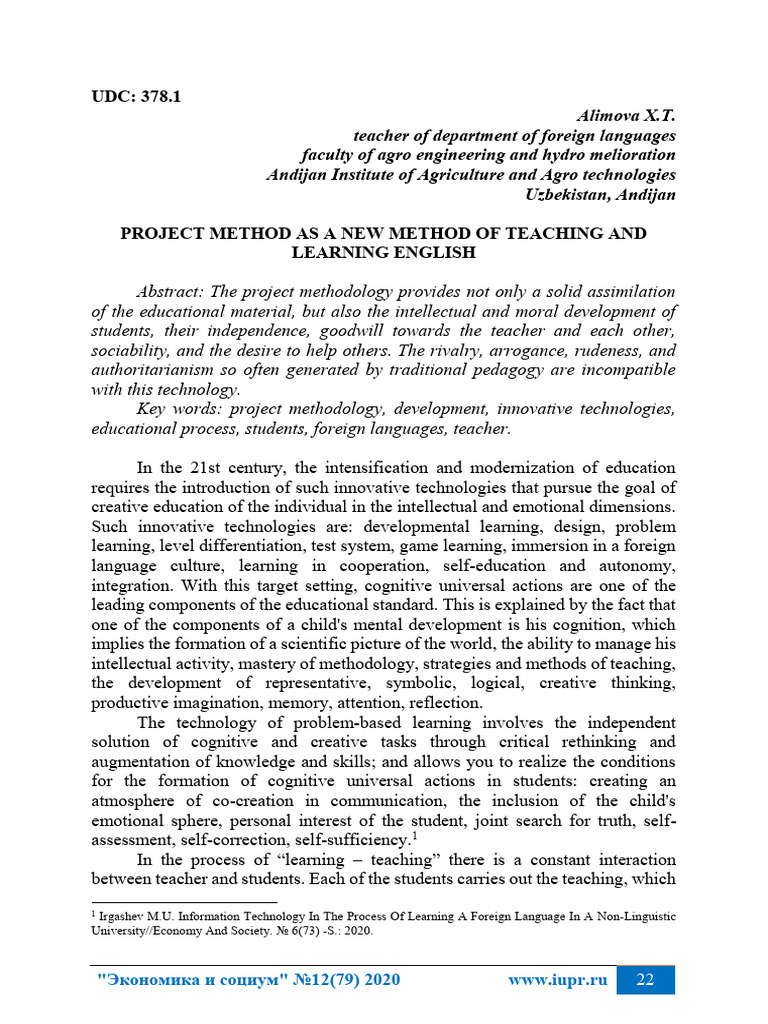 Project Method for Teaching English | PDF | Pedagogy | Knowledge