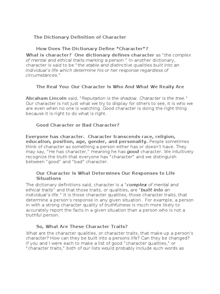 The Dictionary Definition of Character | PDF | Definition | Employment