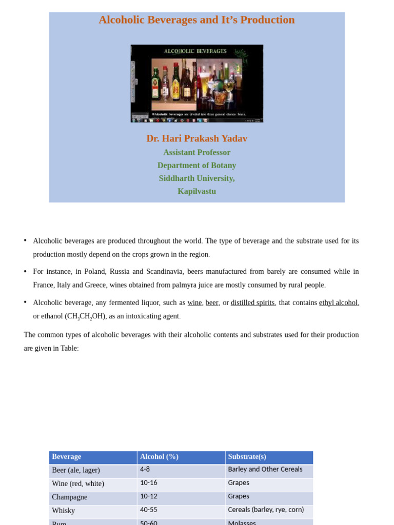 Alcoholic Beverages: Production Methods | PDF | Fermentation In ...