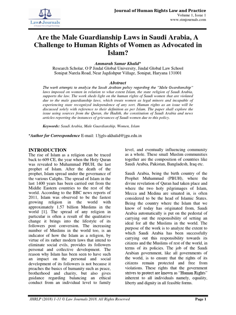 Khalid - 2018 - Are The Male Guardianship Laws in Saudi Arabia, A | PDF ...