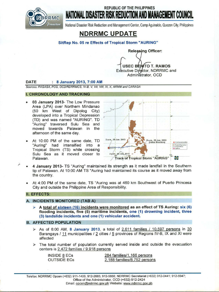 NDRRMC Update Re Sit Rep 05 Effects of TD Auring | PDF | Pacific ...