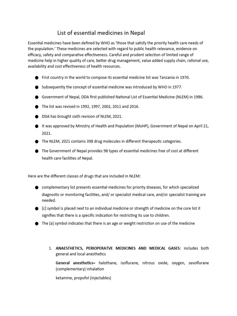 List of Essential Medicines in Nepa1 | PDF | Analgesic | Medical Treatments