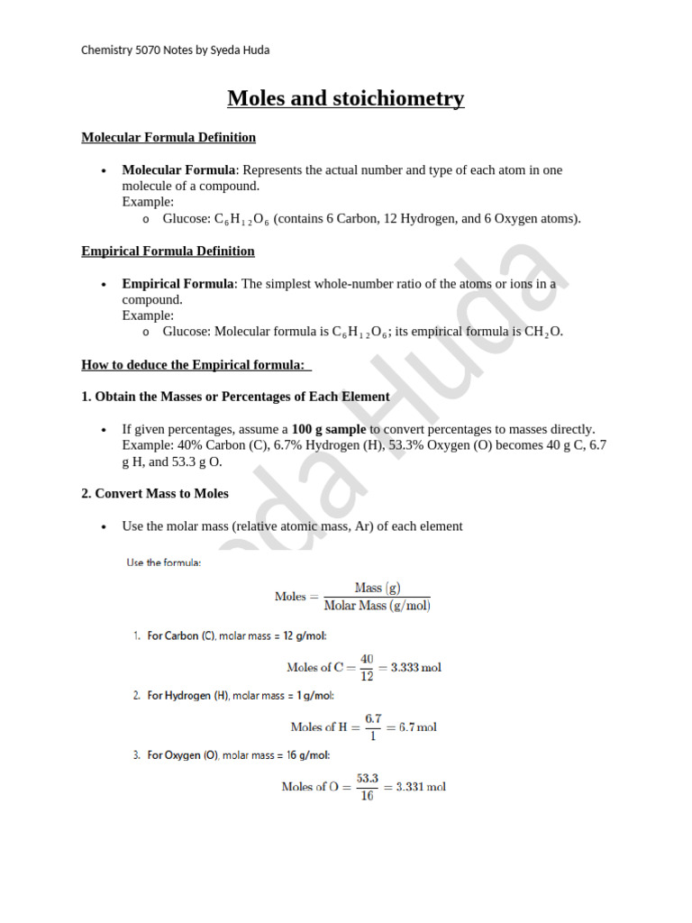 Stoichiometry and Moles Grade 10 Notes | PDF | Mole (Unit) | Molecules