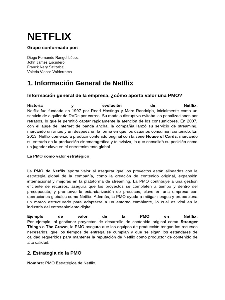 Estrategia PMO de Netflix: Valor y Proyectos | PDF | Netflix ...