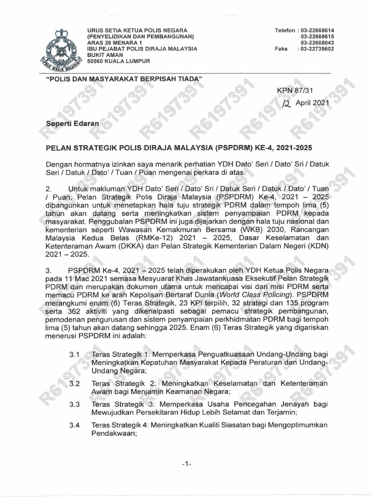 Pelan Strategik PDRM Terkini | PDF