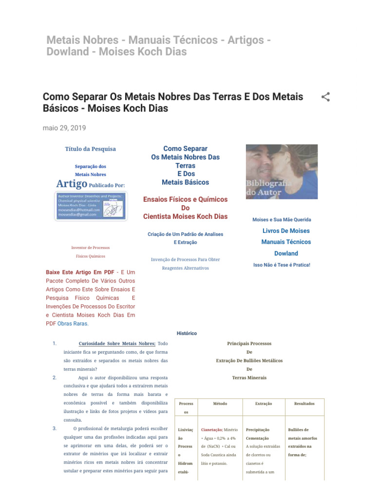 Como Separar Os Metais Nobres Das Terras E Dos Metais Básicos - Moises ...