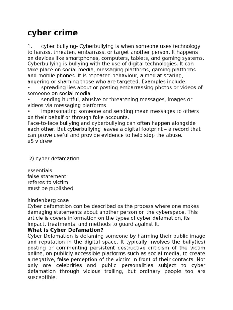 cyber notes | PDF | Cyberbullying | Cybercrime