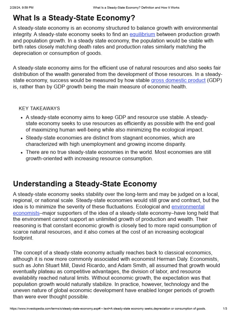What Is A Steady-State Economy - Definition and How It Works | PDF ...